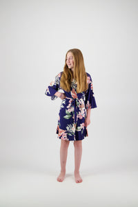 Amelia Floral Cotton Flower Girl Robe - Navy – The Sleepover